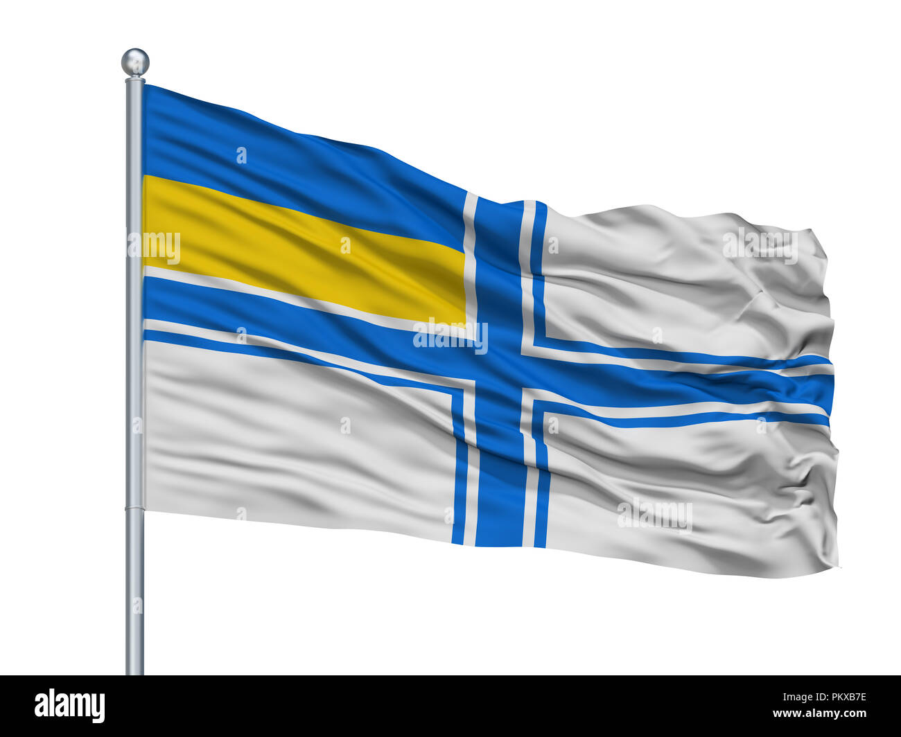 Ukraine Naval Ensign Flag On Flagpole, Isolated On White Background, 3D ...
