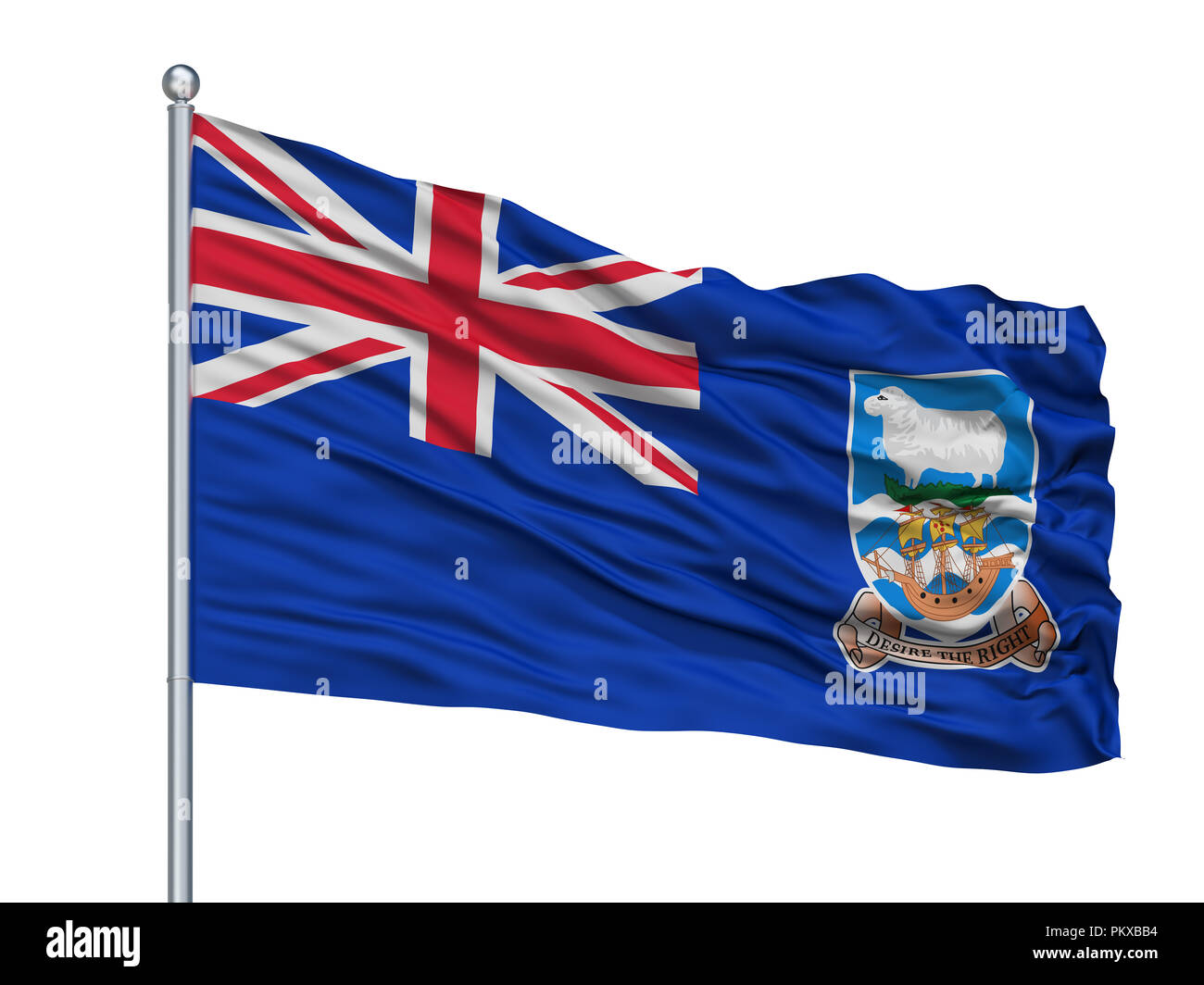 Falkland Islands Flag On Flagpole, Isolated On White Background, 3D ...