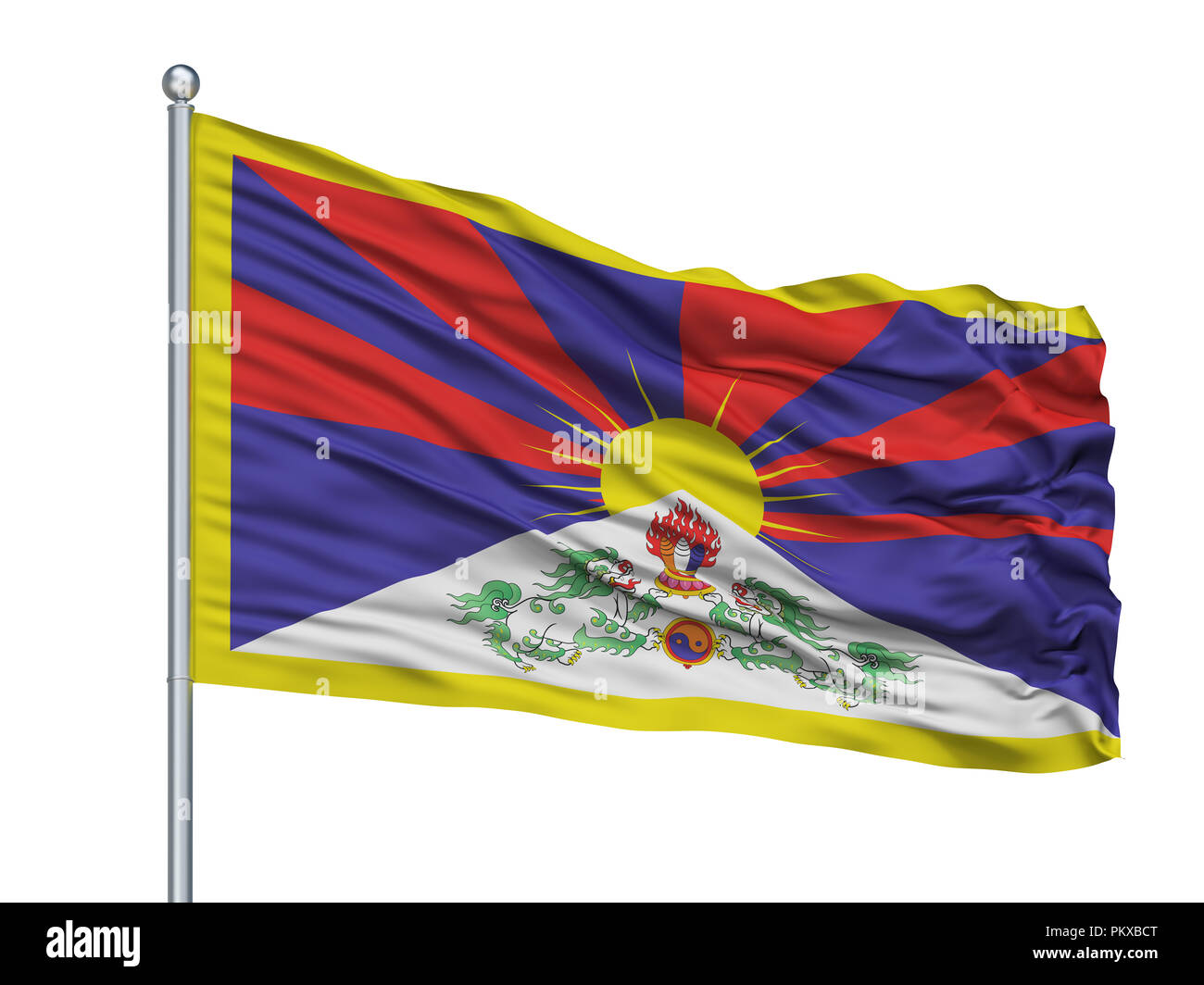 Tibet Flag On Flagpole, Isolated On White Background, 3D Rendering ...