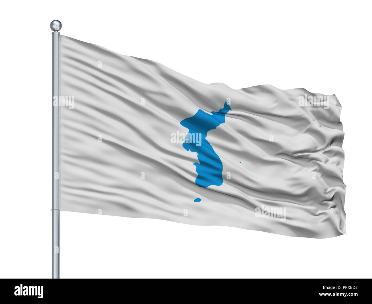 Unification Korea Flag On Flagpole, Isolated On White Background, 3D ...