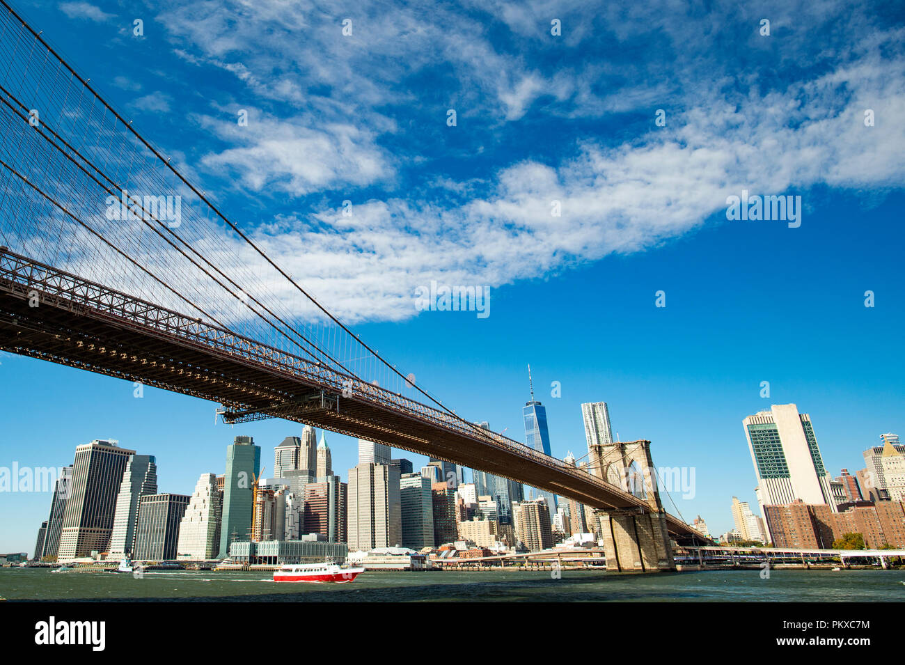 Manhattan skyline with the Brooklyn bridge and the One World Trade ...