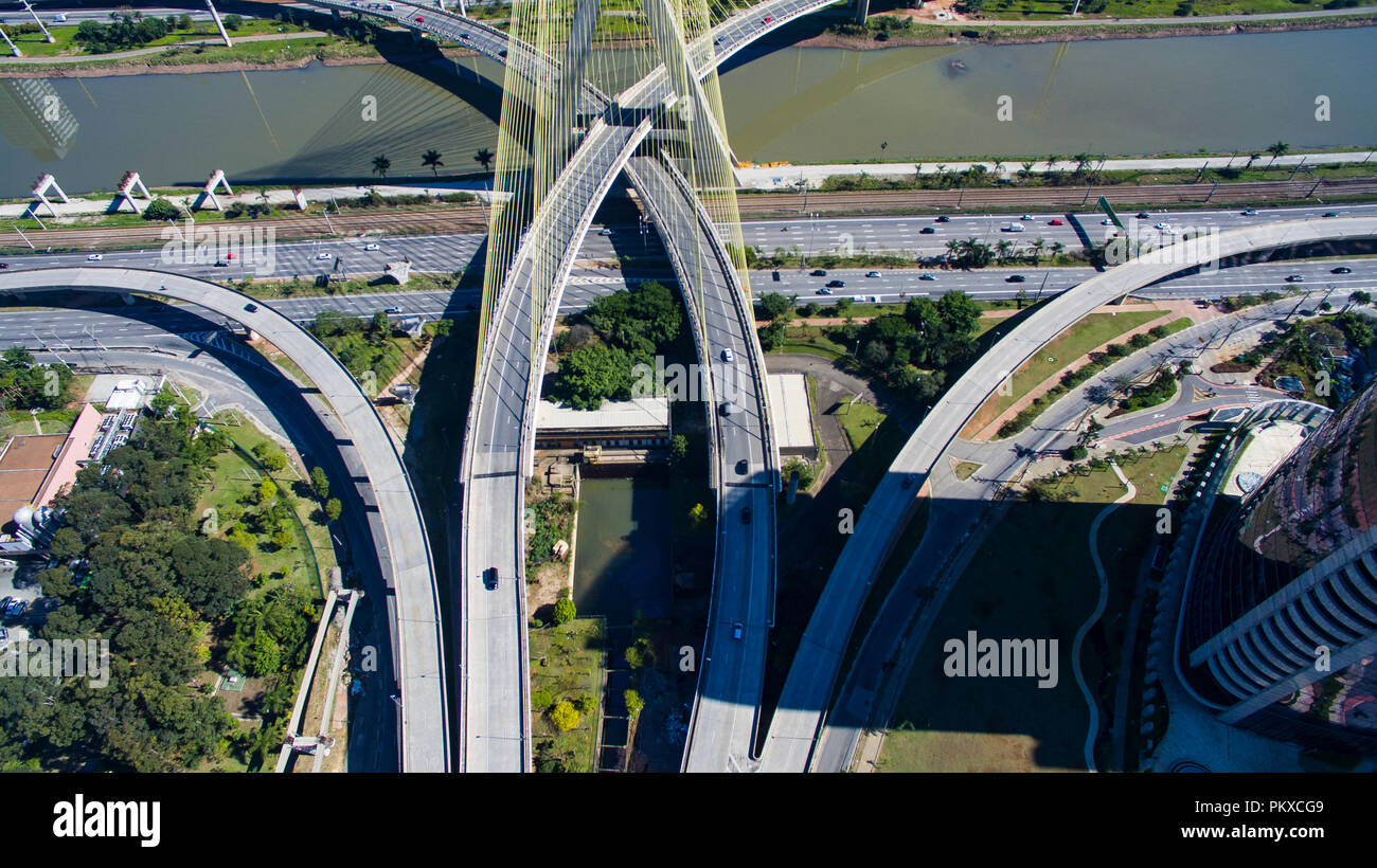 Cable-stayed bridge in the world, Sao Paulo Brazil, South America, the ...