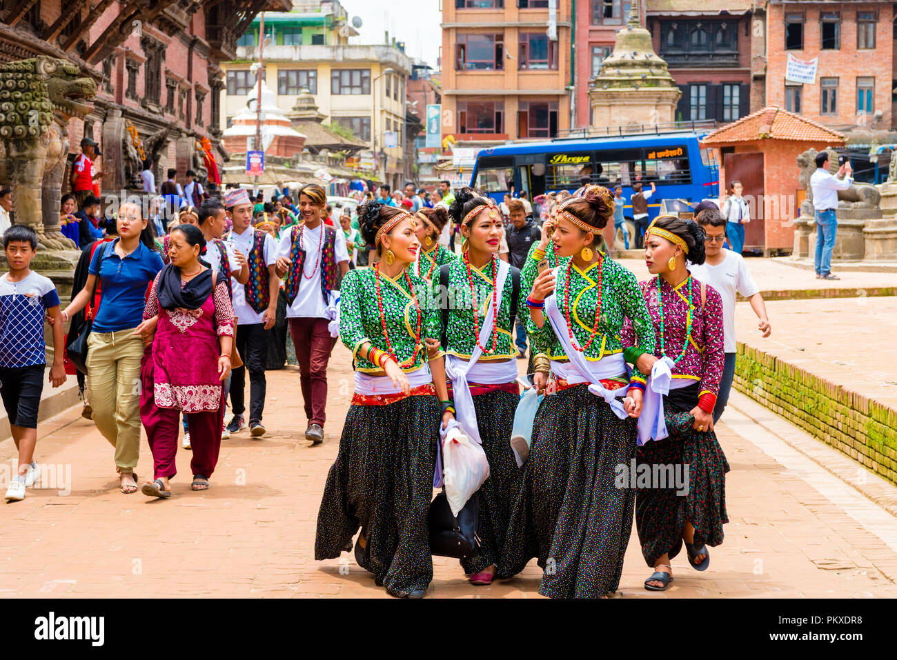 Patan, Lalitpur, Nepal - July 17, 2018 : Group of dancers wearing ...