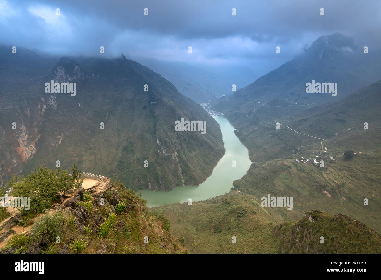 The panoramic view of Nho Que river flowing from China through the ...