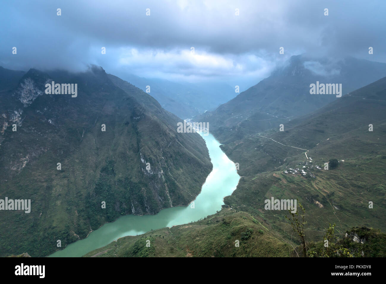 The panoramic view of Nho Que river flowing from China through the ...