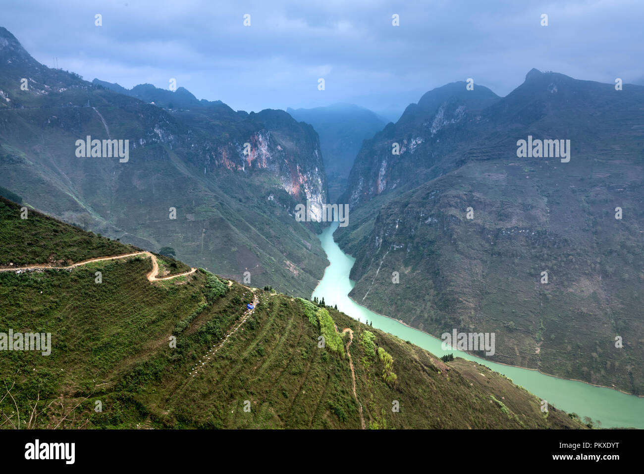 The panoramic view of Nho Que river flowing from China through the ...