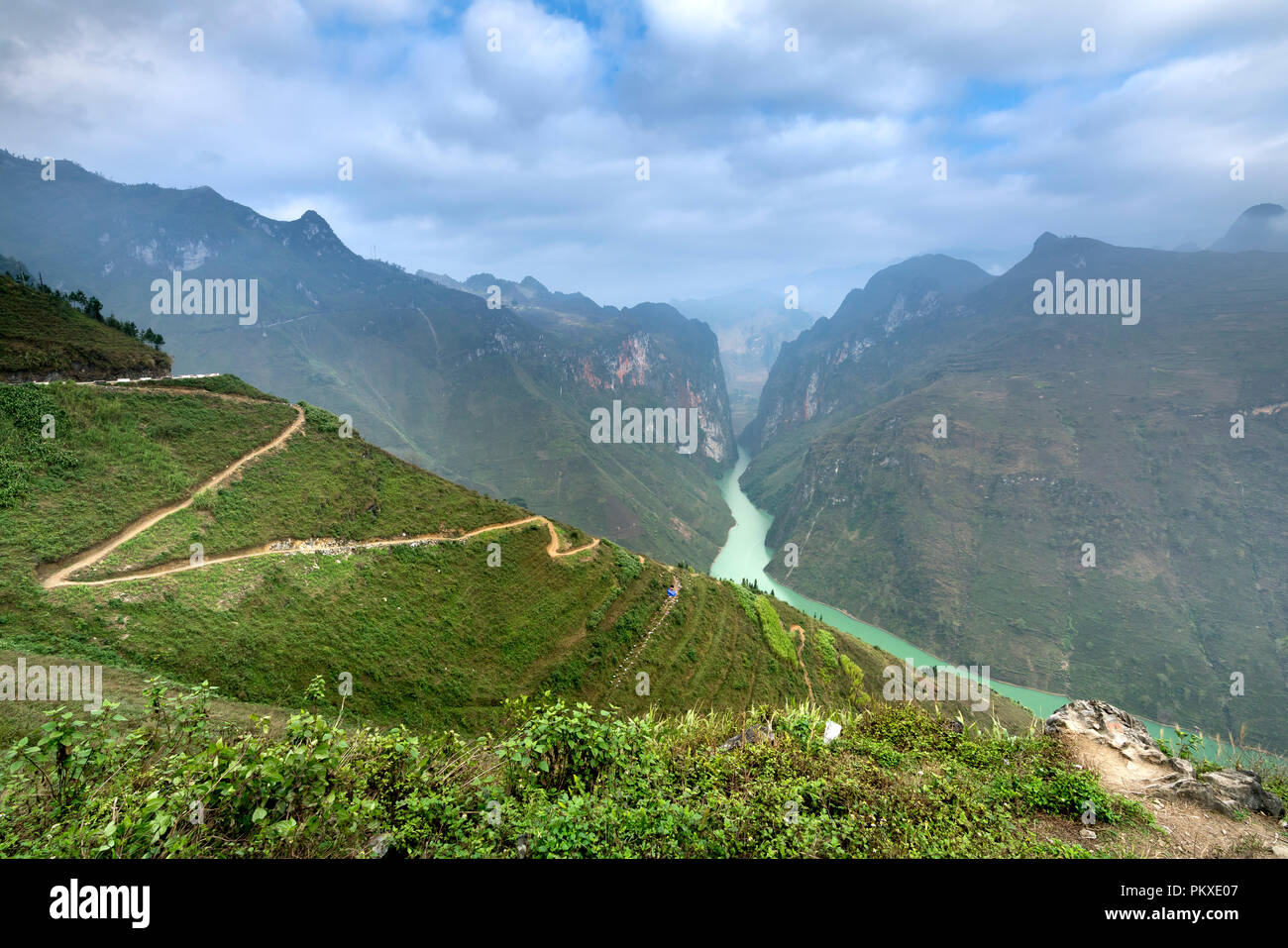The panoramic view of Nho Que river flowing from China through the ...