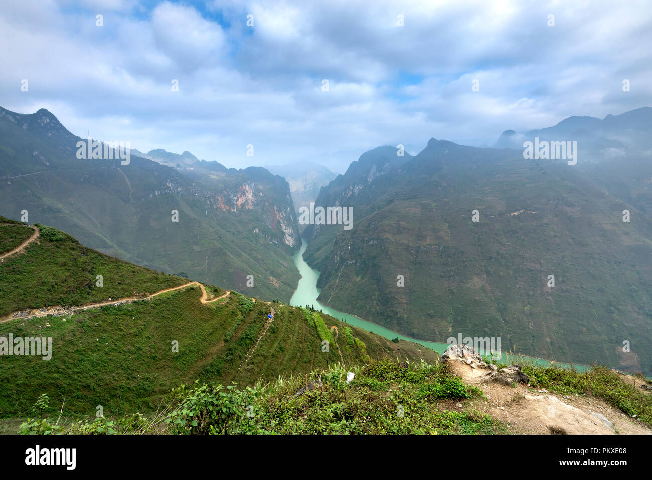 The panoramic view of Nho Que river flowing from China through the ...
