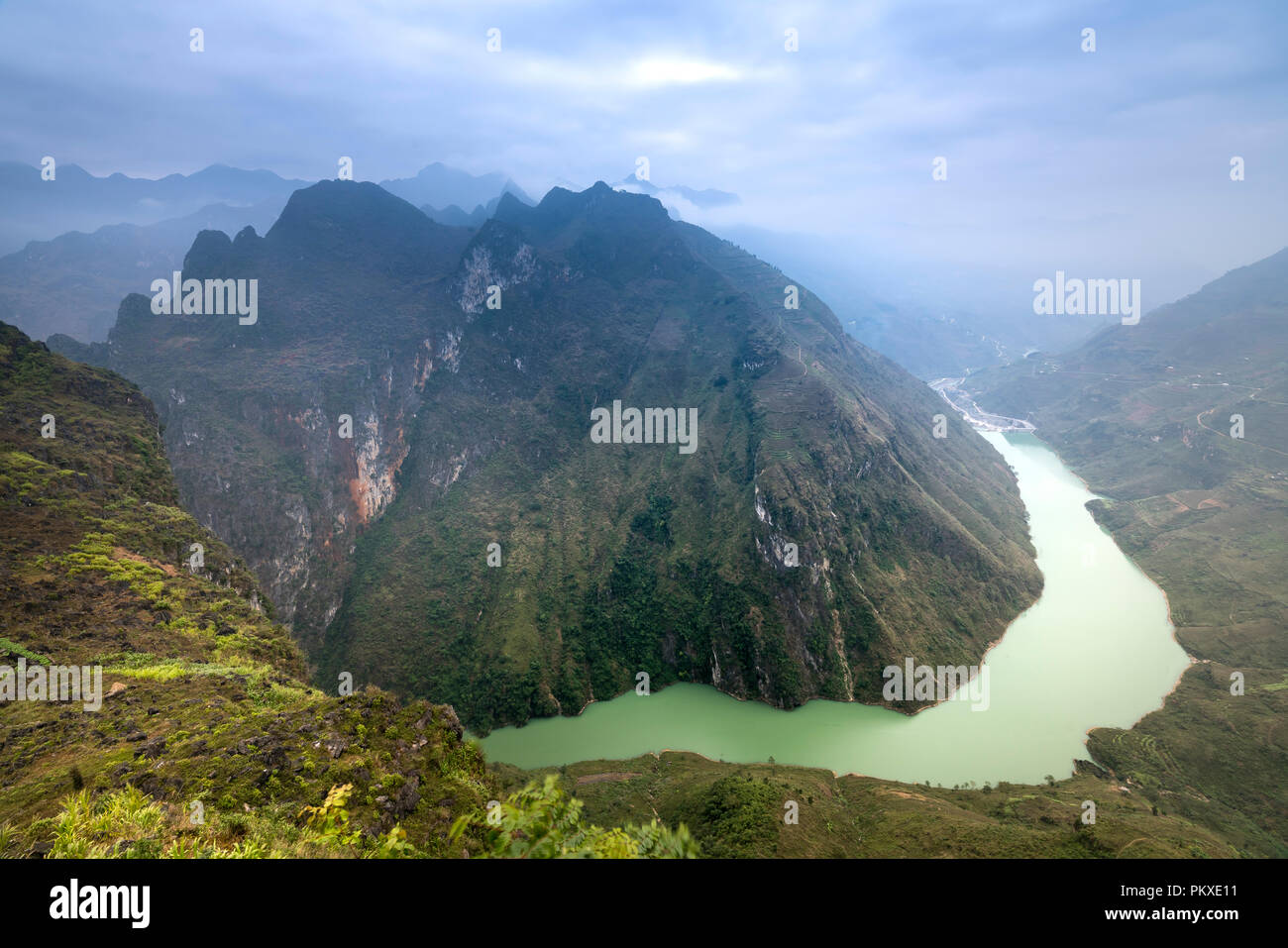 The panoramic view of Nho Que river flowing from China through the ...