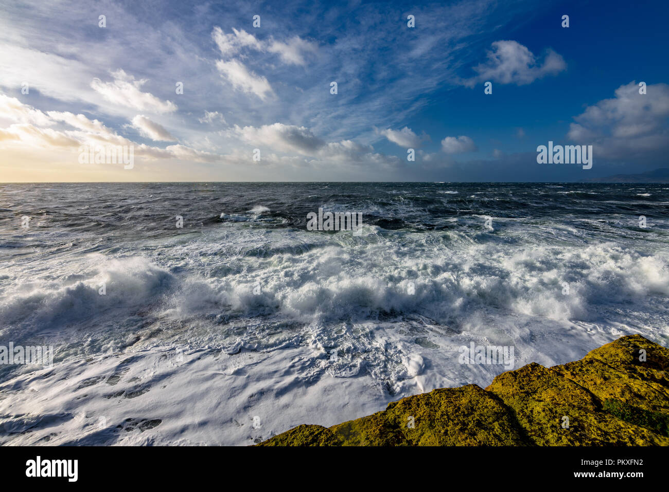 Atlantic ocean storm waves and beautiful sky with clouds Stock Photo ...