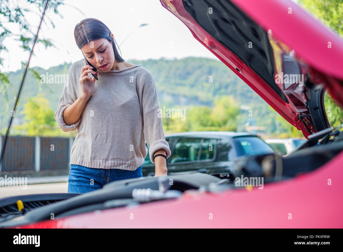 Car Breakdown Woman Call Help High Resolution Stock Photography and ...