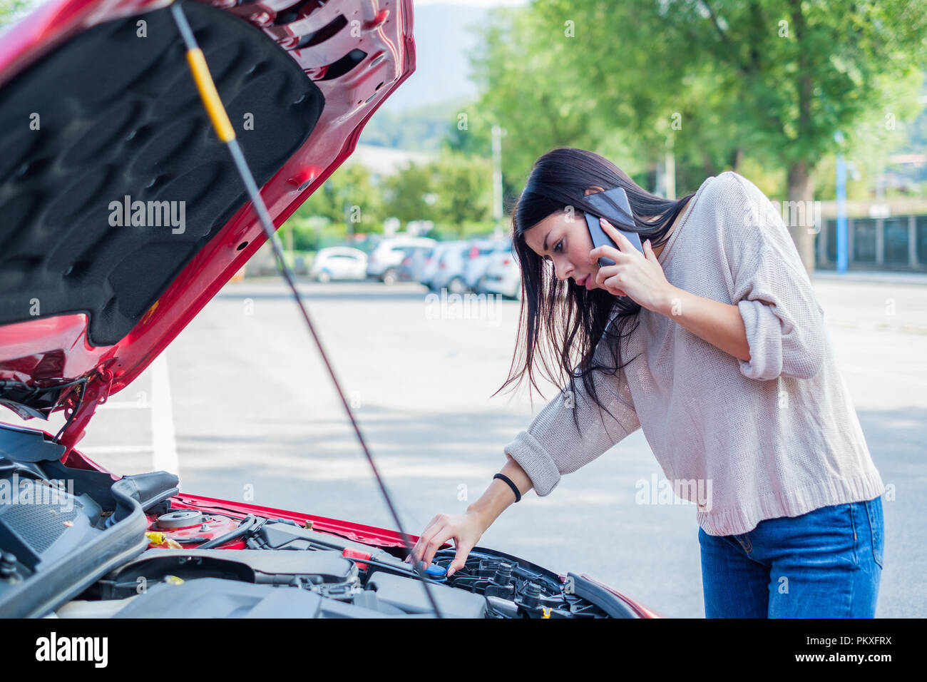 Car Breakdown Woman Call Help High Resolution Stock Photography and ...