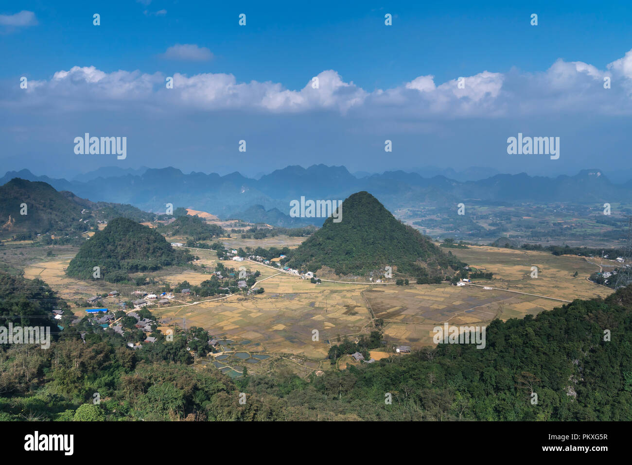 beautiful view from above of Tam Son town, Quan Ba district, Ha Giang ...