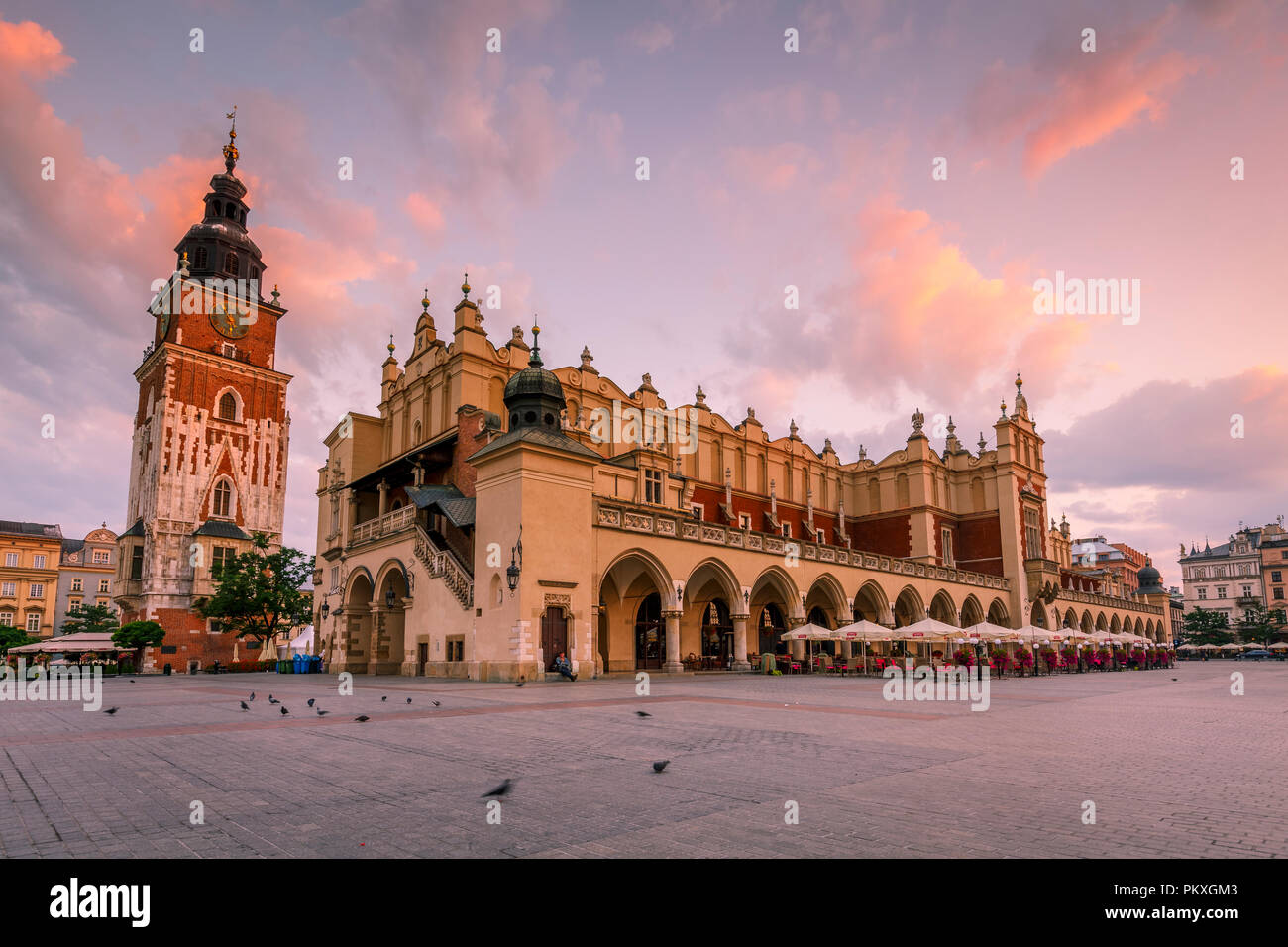 Krakow, Poland - August 23, 2018: The Cloth Hall and Town Hall Tower in ...