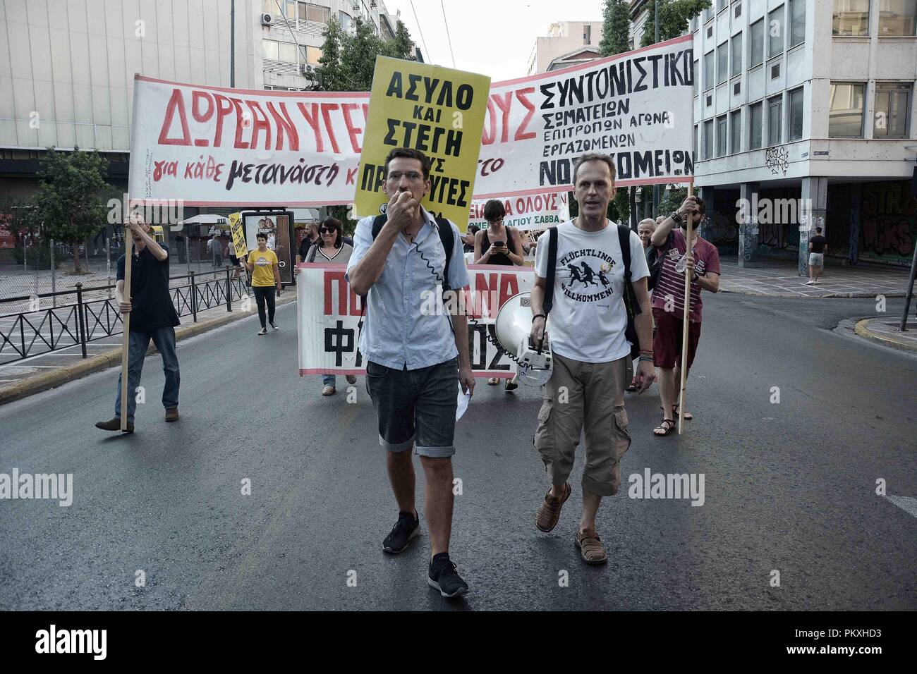 Athens, Greece. 15th Sep, 2018. A protester seen shouting slogans ...