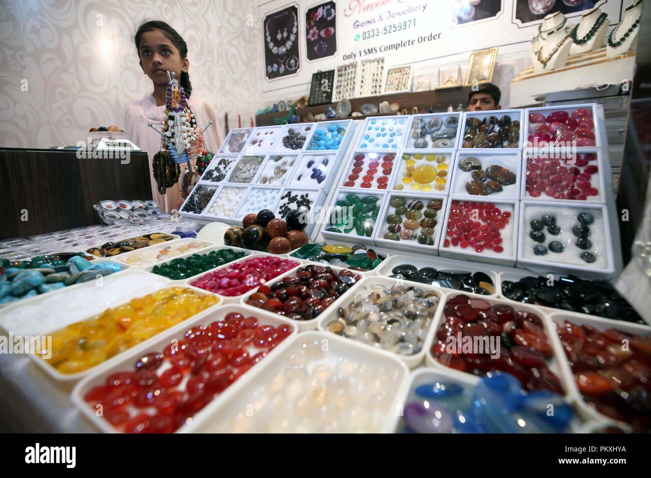 Islamabad, Pakistan. 14th Sep, 2018. A variety of precious stones are ...