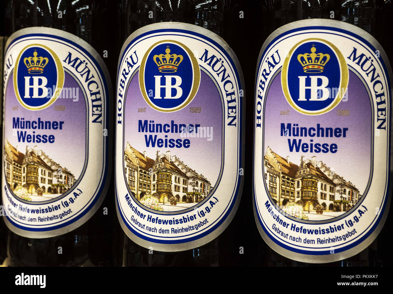 Kiev, Ukraine. 13th Sep, 2018. Munchner Weisse Beer HB seen in store ...