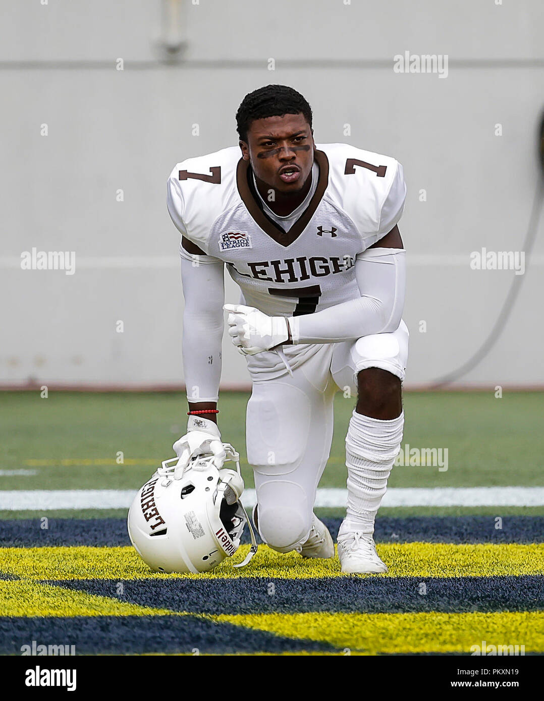 Annapolis, MD, USA. 15th Sep, 2018. Lehigh Mountain Hawks DB #7 Donavon ...