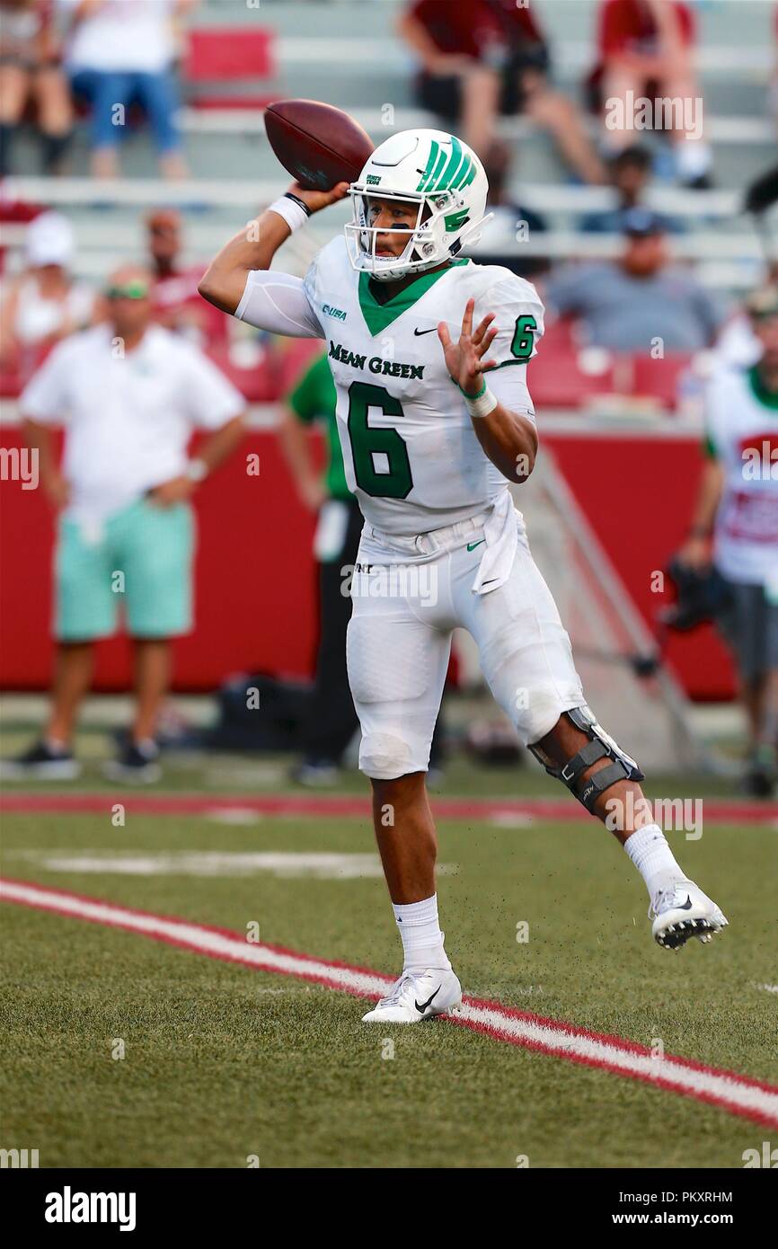 Arkansas, USA. Sep 15, 2018: Mason Fine #6 North Texas QB rolls to his ...