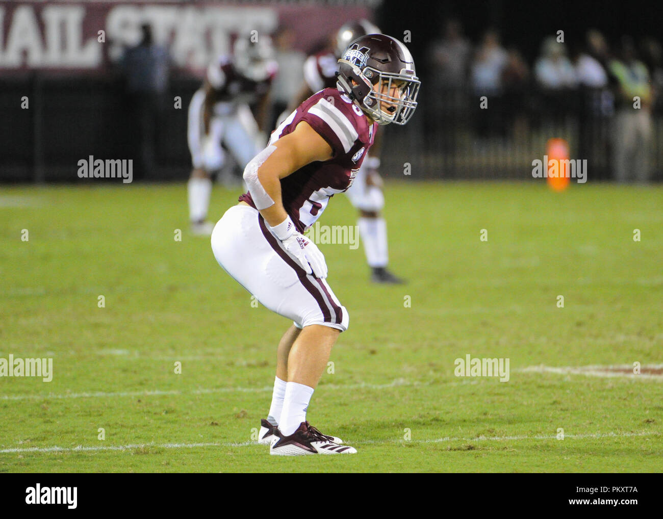 Starkville, MS, USA. 15th Sep, 2018. MSU OL, Greg Eiland (55), stands ...
