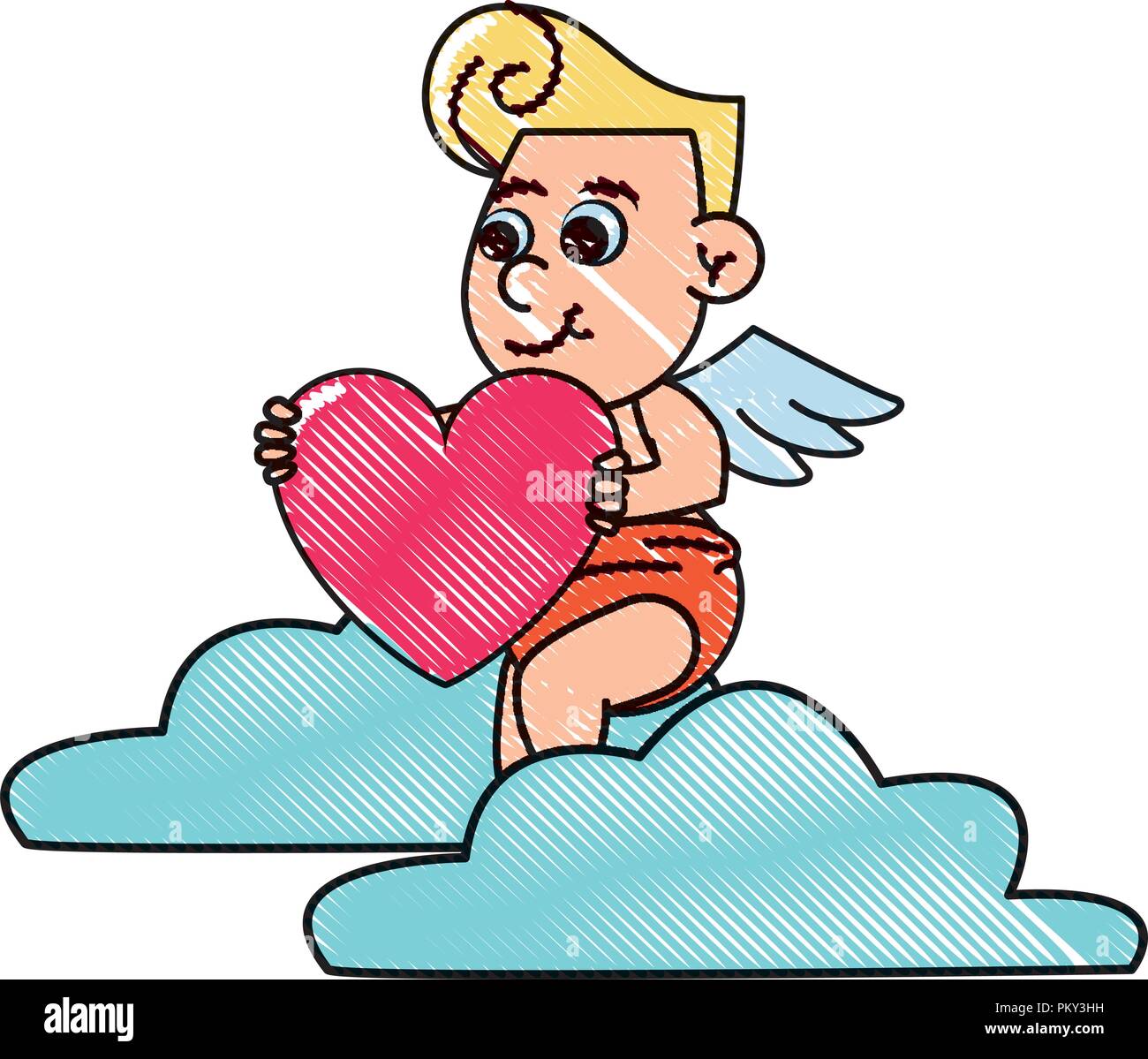 Cupid on cloud with heart scribble Stock Vector Image & Art - Alamy