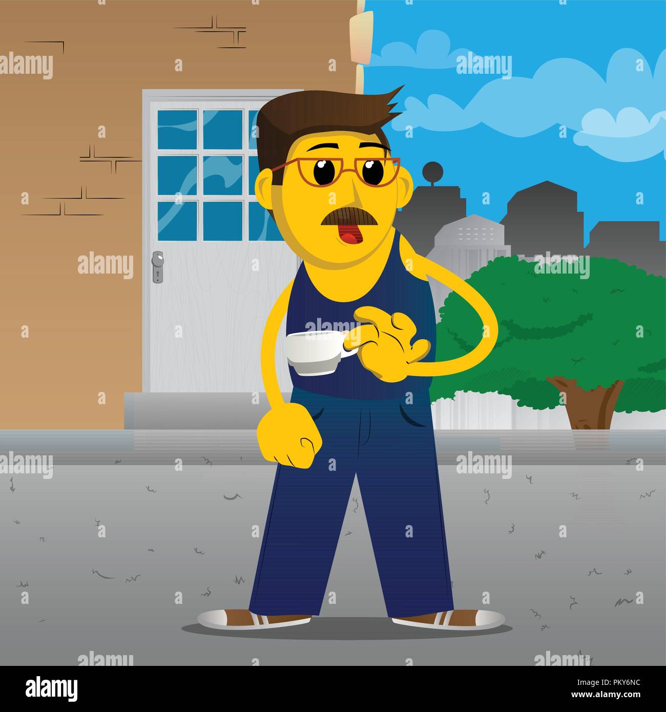 Yellow man drinking coffee. Vector cartoon illustration Stock Vector ...
