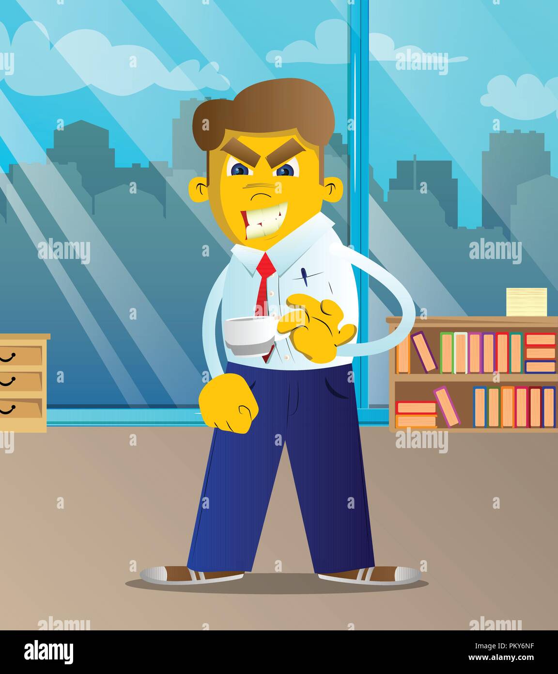 Yellow man drinking coffee. Vector cartoon illustration Stock Vector ...