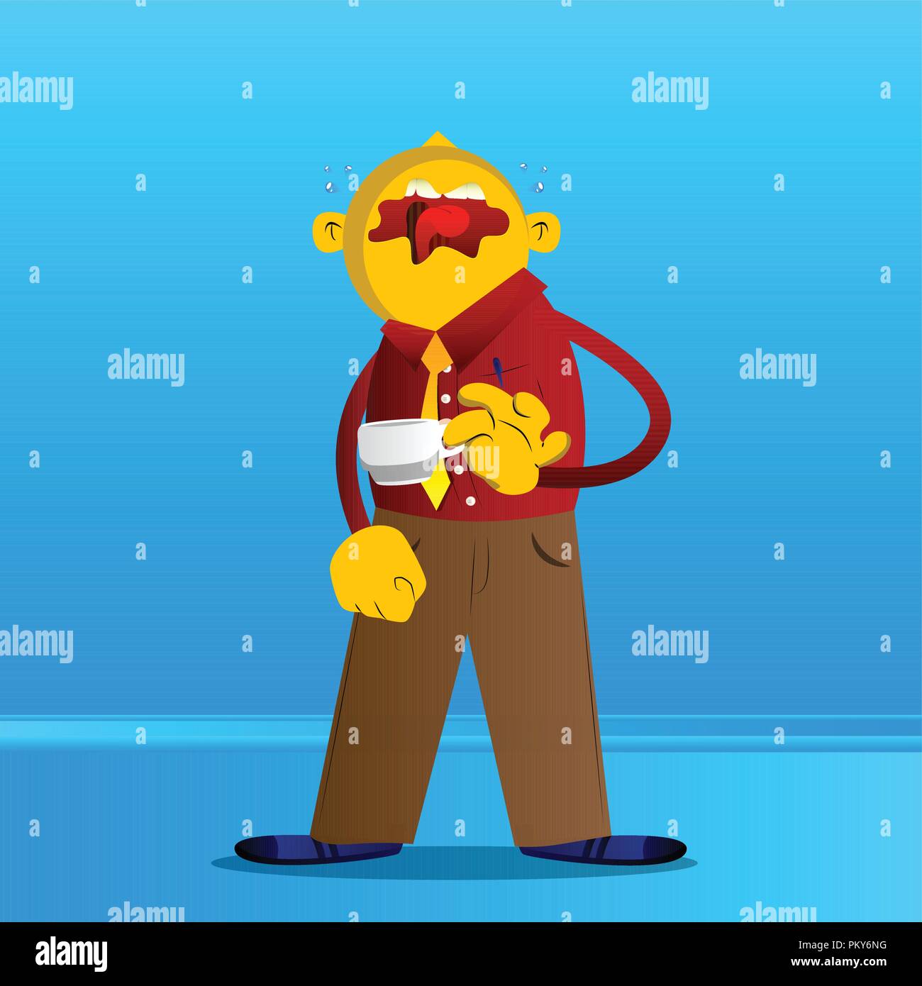 Yellow man drinking coffee. Vector cartoon illustration Stock Vector ...