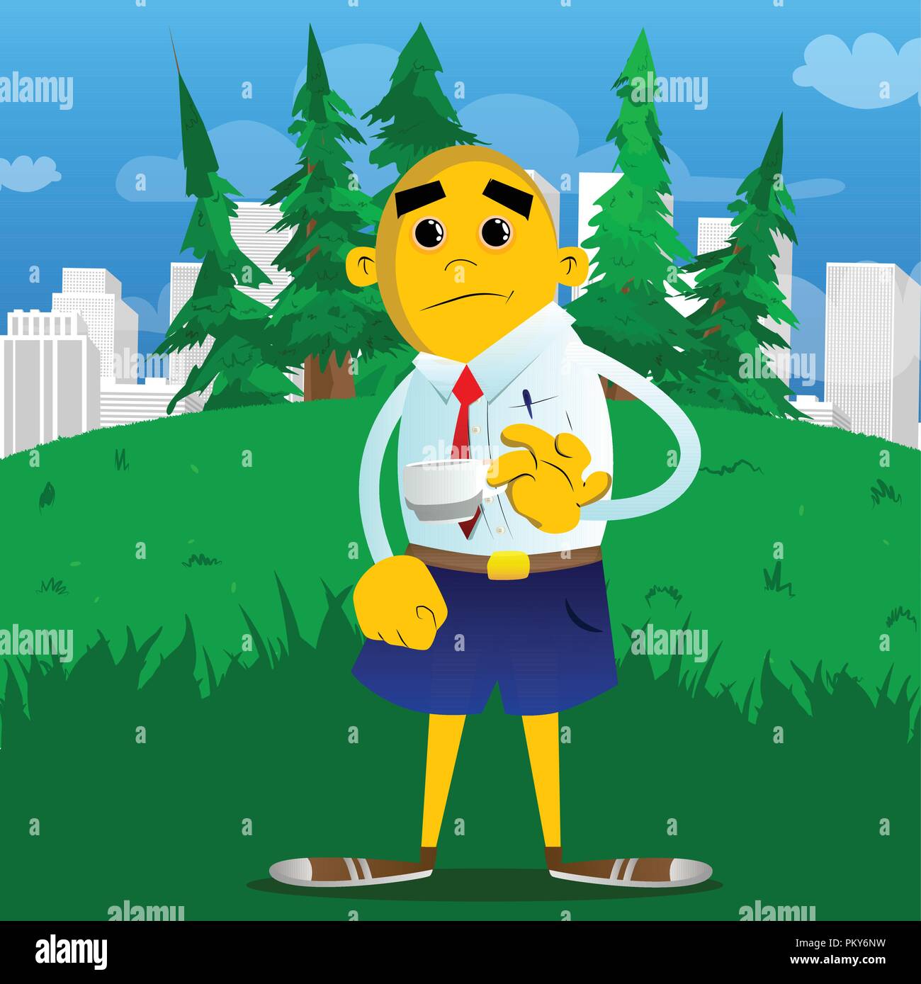 Yellow man drinking coffee. Vector cartoon illustration Stock Vector ...