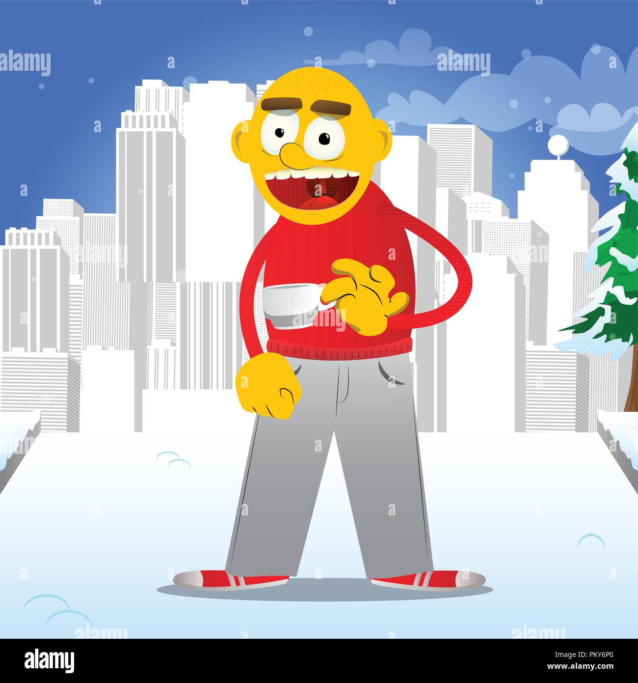 Yellow man drinking coffee. Vector cartoon illustration Stock Vector ...