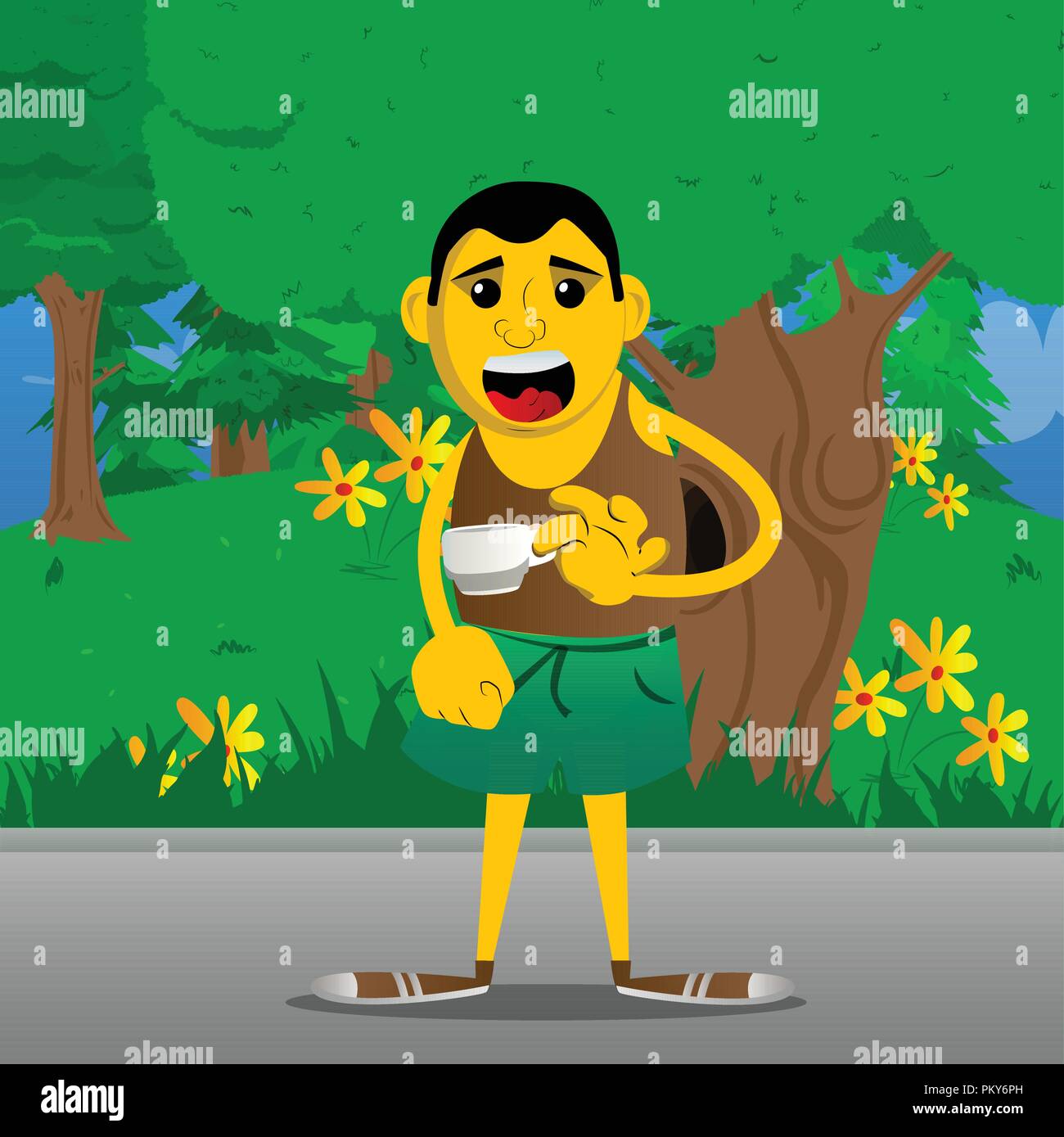 Yellow man drinking coffee. Vector cartoon illustration Stock Vector ...