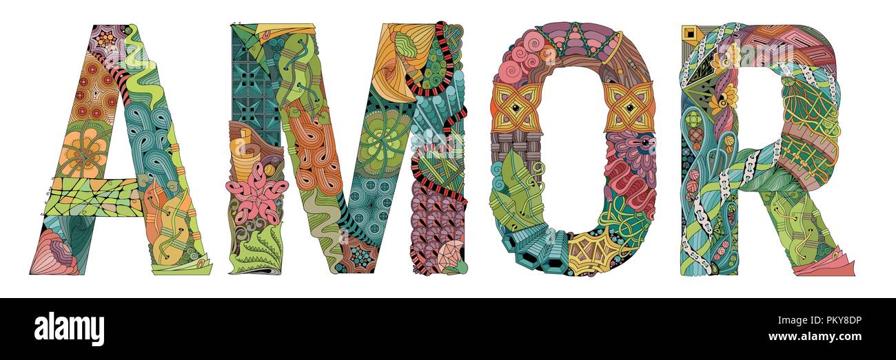 Hand-painted art design. Hand drawn illustration word AMOR for t-shirt ...