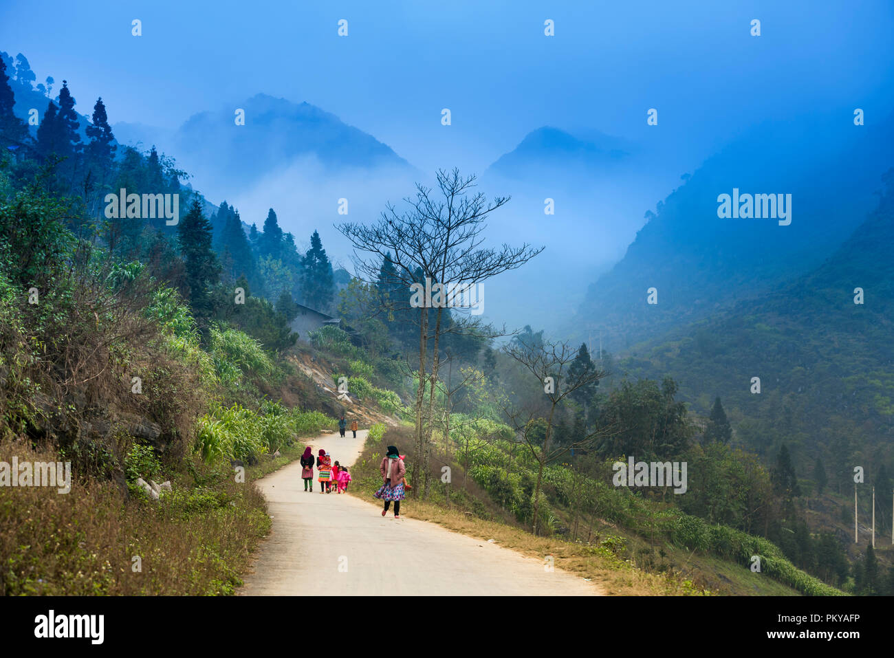 Hmong children in the mountains of Dong Van, Ha Giang province, Vietnam ...
