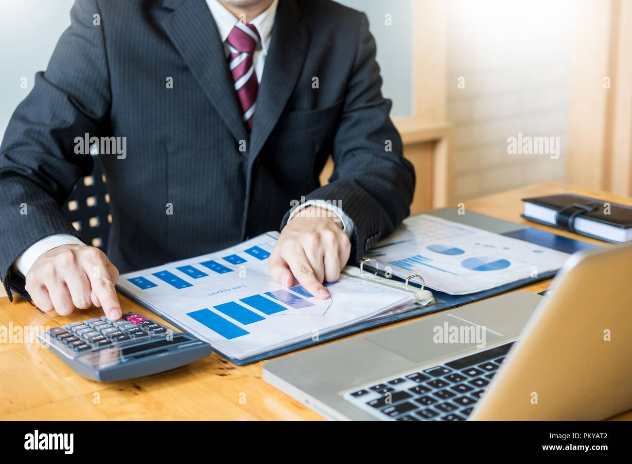 Businessman work on Desk office business financial analysis charts or ...