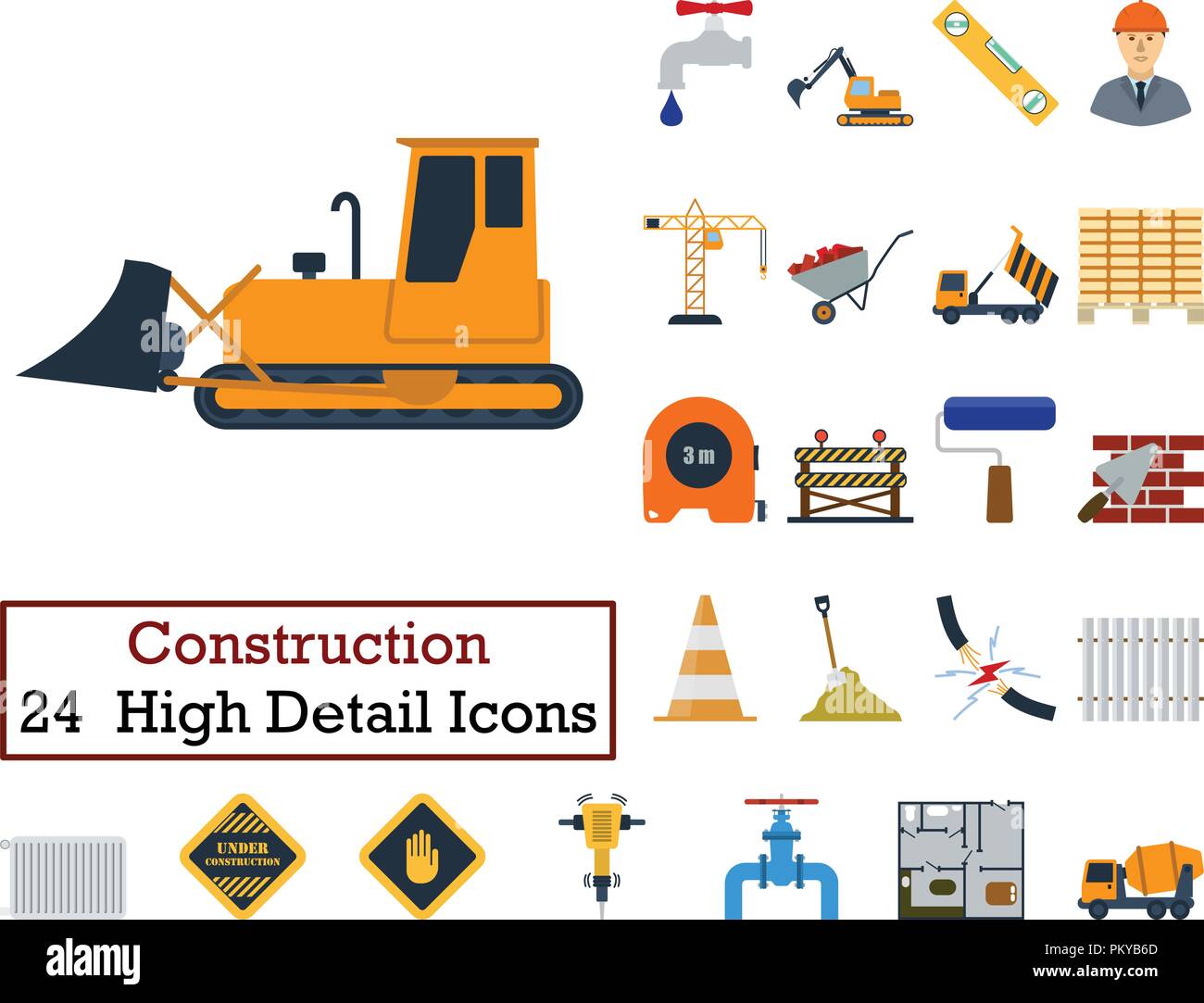 Set of 24 Construction Icons. Flat color design. Vector illustration ...