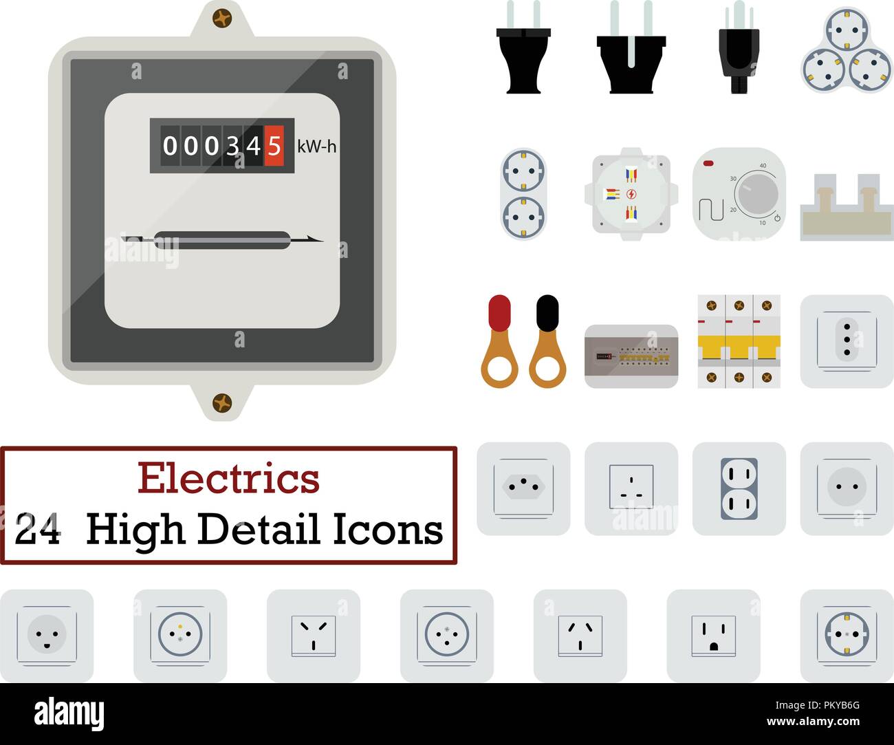 Set of 24 Electrics Icons. Flat color design. Vector illustration Stock ...