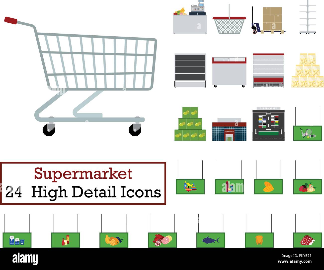 Set of 24 Supermarket Icons. Flat color design. Vector illustration ...
