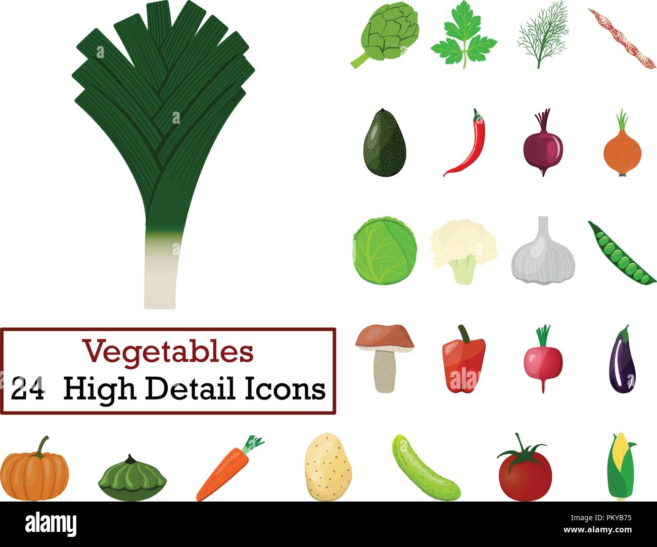 Set of 24 Vegetables Icons. Flat color design. Vector illustration ...