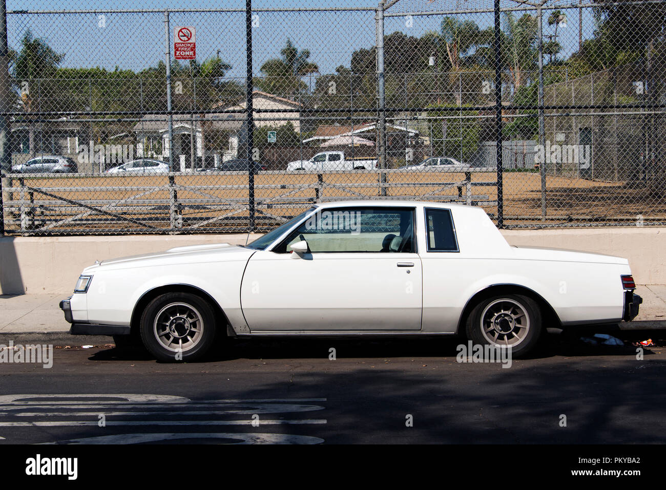 A view of a classic vintage pick up truck car in the street in LA Stock ...