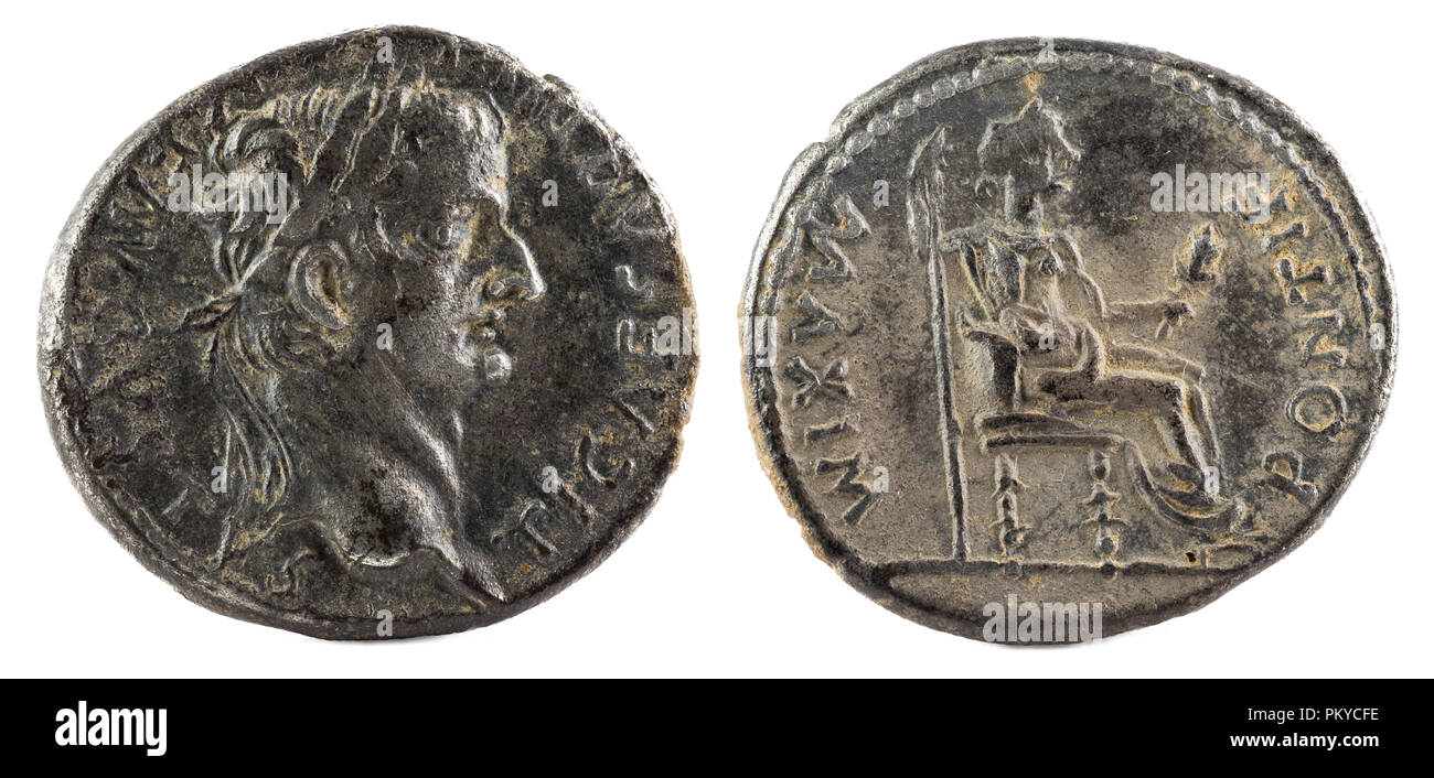 Ancient Roman silver denarius coin of Emperor Tiberius Stock Photo - Alamy