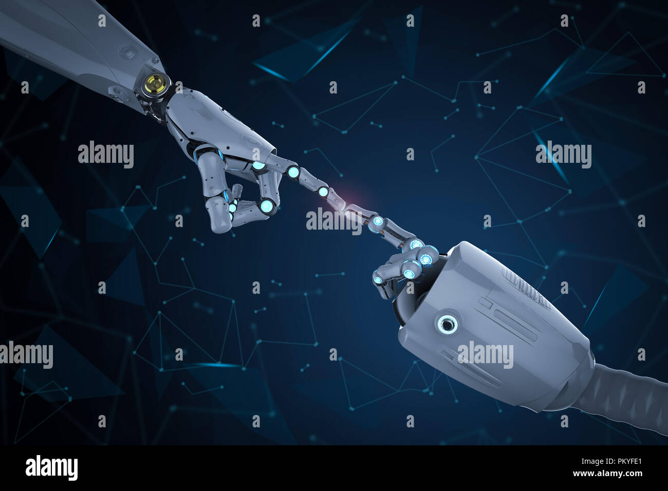 Technology connection concept with 3d rendering robotic hand connect to ...