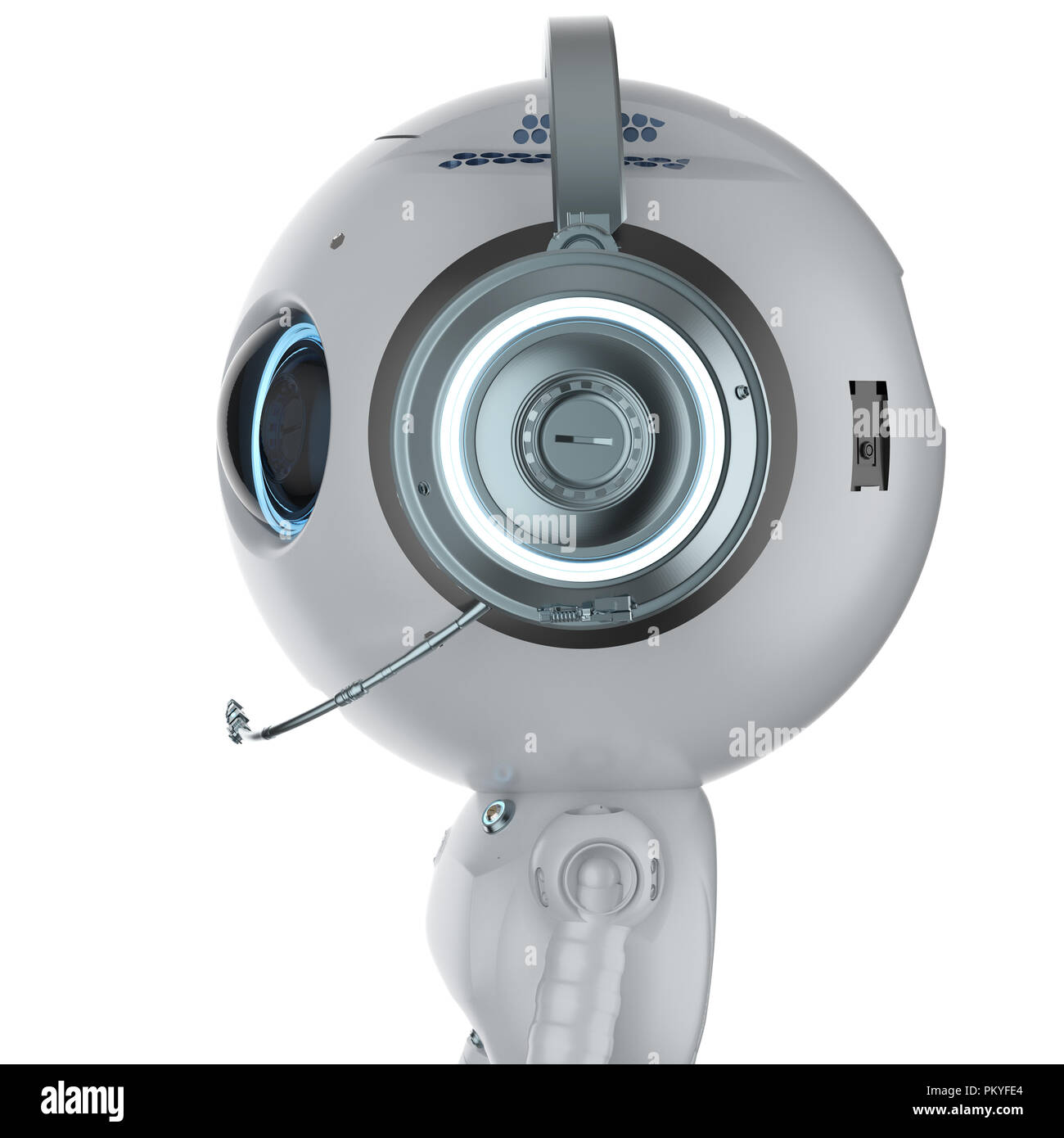3d rendering mini robot wear headset on white background Stock Photo ...