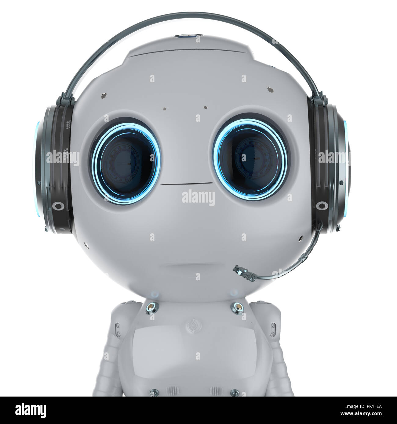 3d rendering mini robot wear headset on white background Stock Photo ...