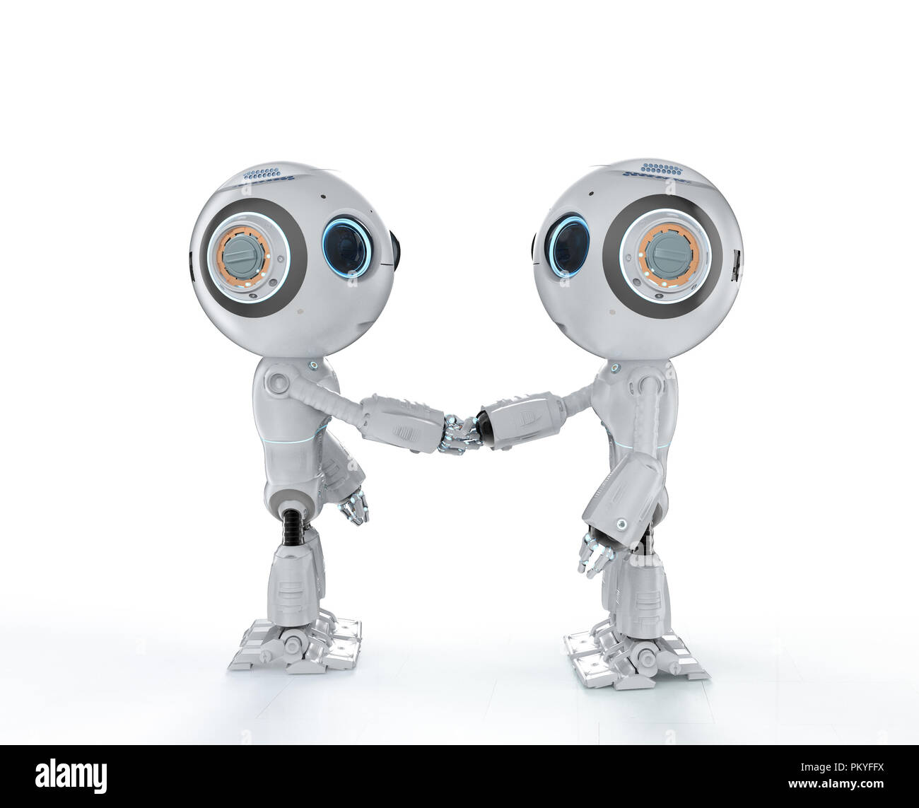 3d rendering mini robot hand shake with another robot Stock Photo - Alamy