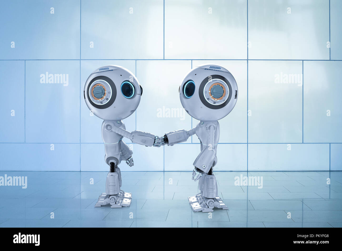 3d rendering mini robot hand shake with another robot Stock Photo - Alamy