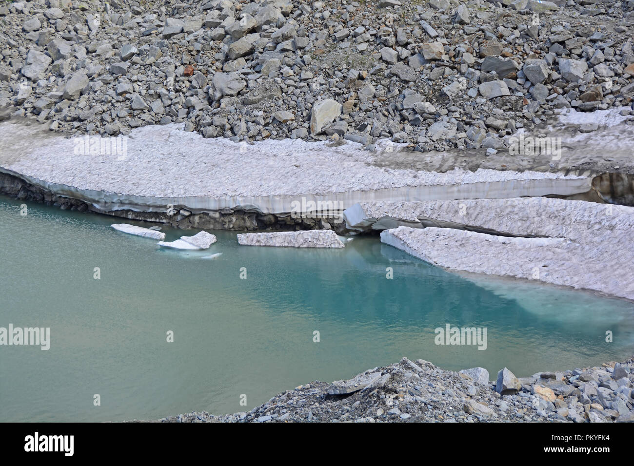 Slabs of ice broken off from a glacier in a glacial lake in the ...