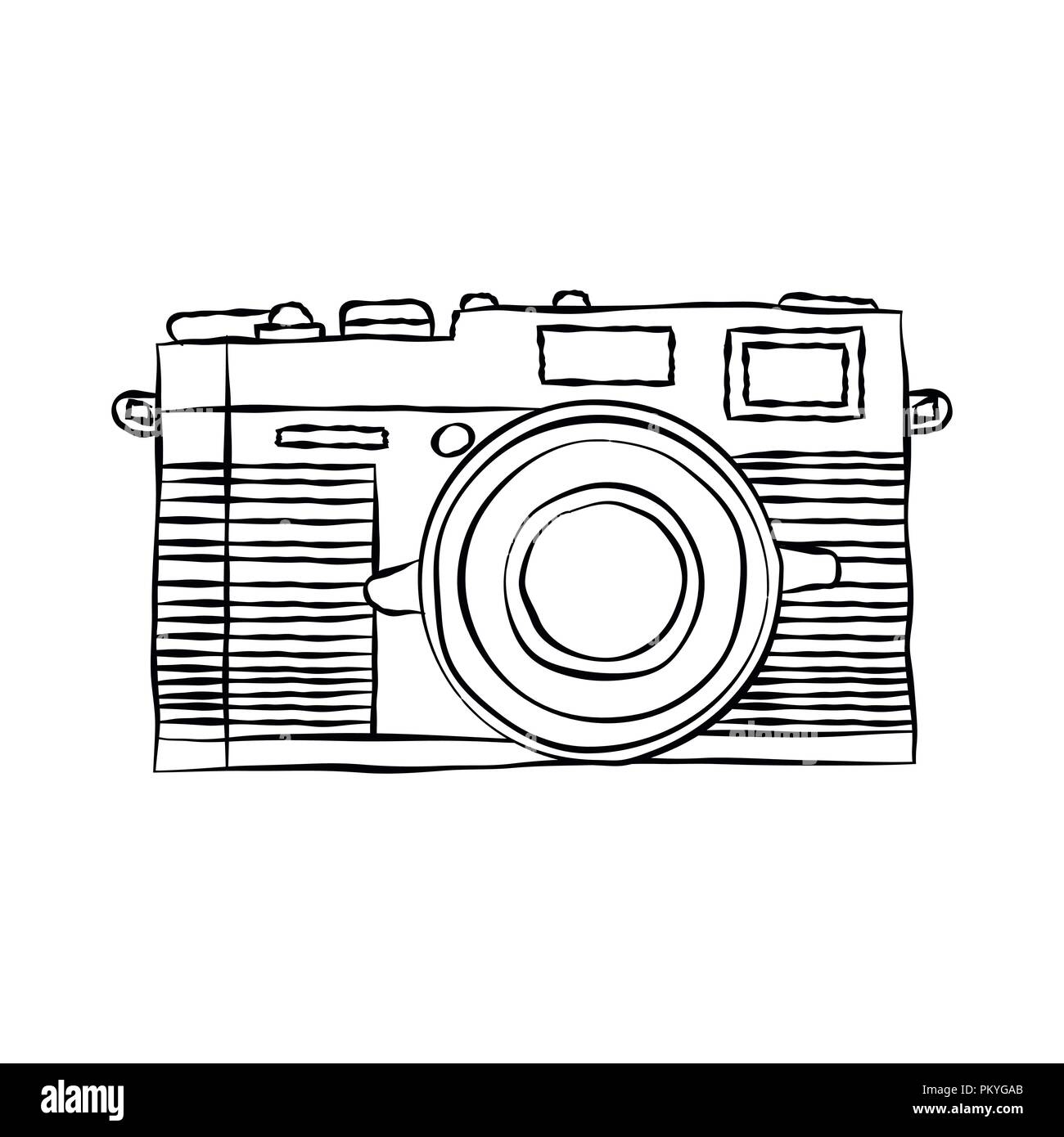 Hand drawn of Camera isolated on white background, in doodle style ...