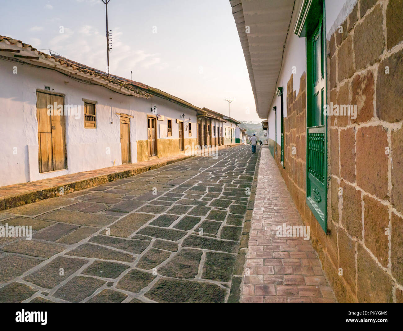 Barichara, Colombia, Santander, colonial street with white historic ...