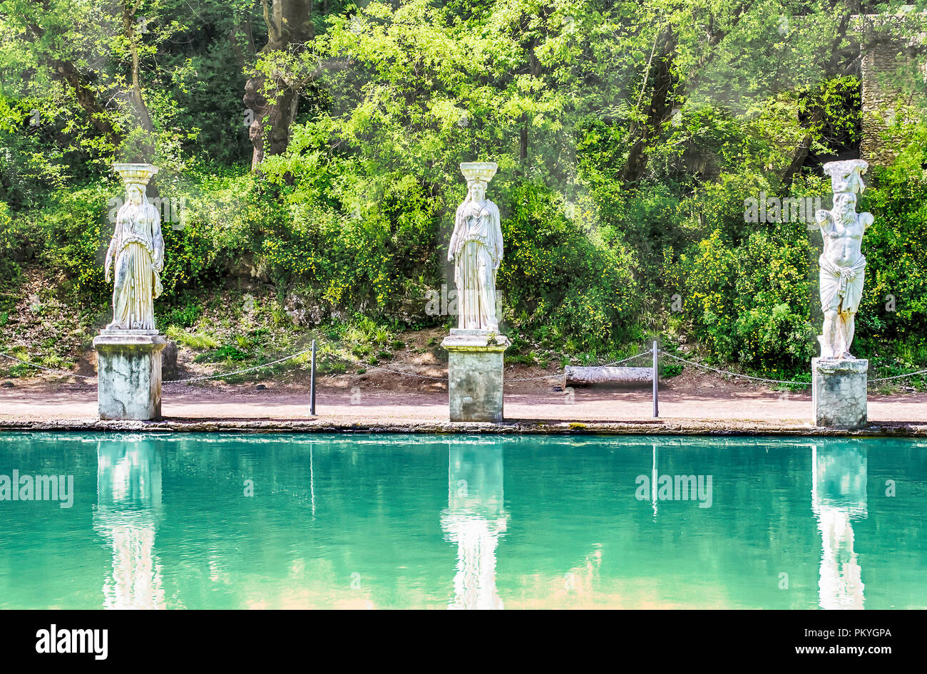Statues of the Caryatides overlooking the ancient pool called Canopus ...