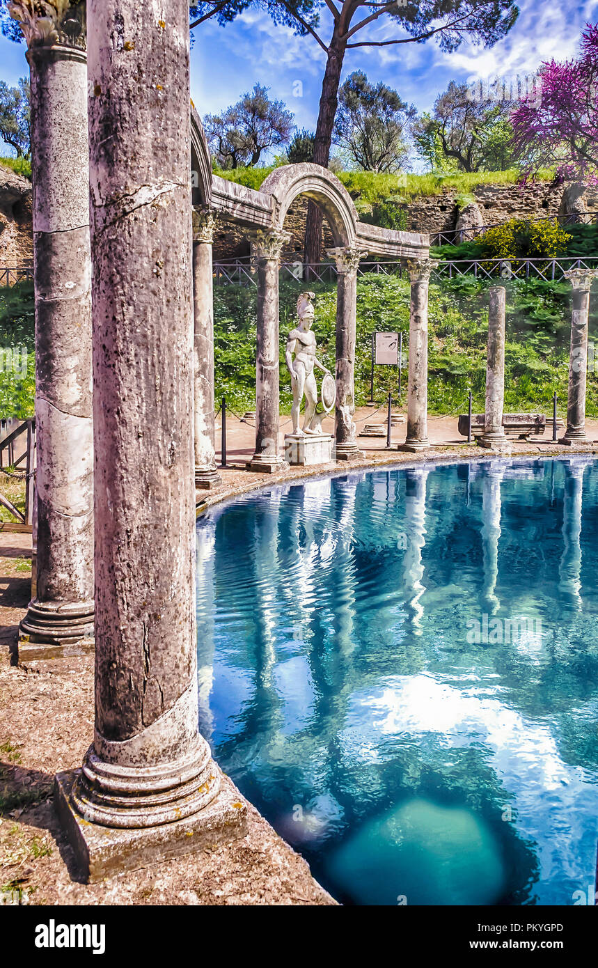 Greek statue of Ares overlooking the ancient pool called Canopus ...